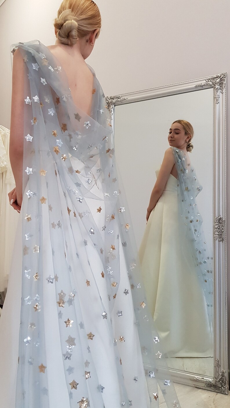 Gray Stars Sequins Draped Wedding Cape Celestial Bridal Cape | Etsy