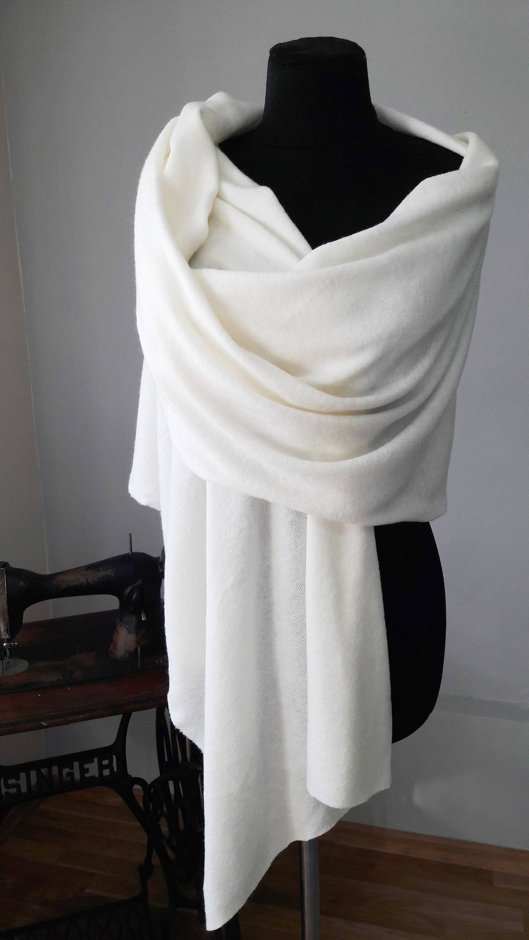 Angora Knitted Wedding Shawl: Warm Cotton Bridal Wrap Scarf Cover-up ...
