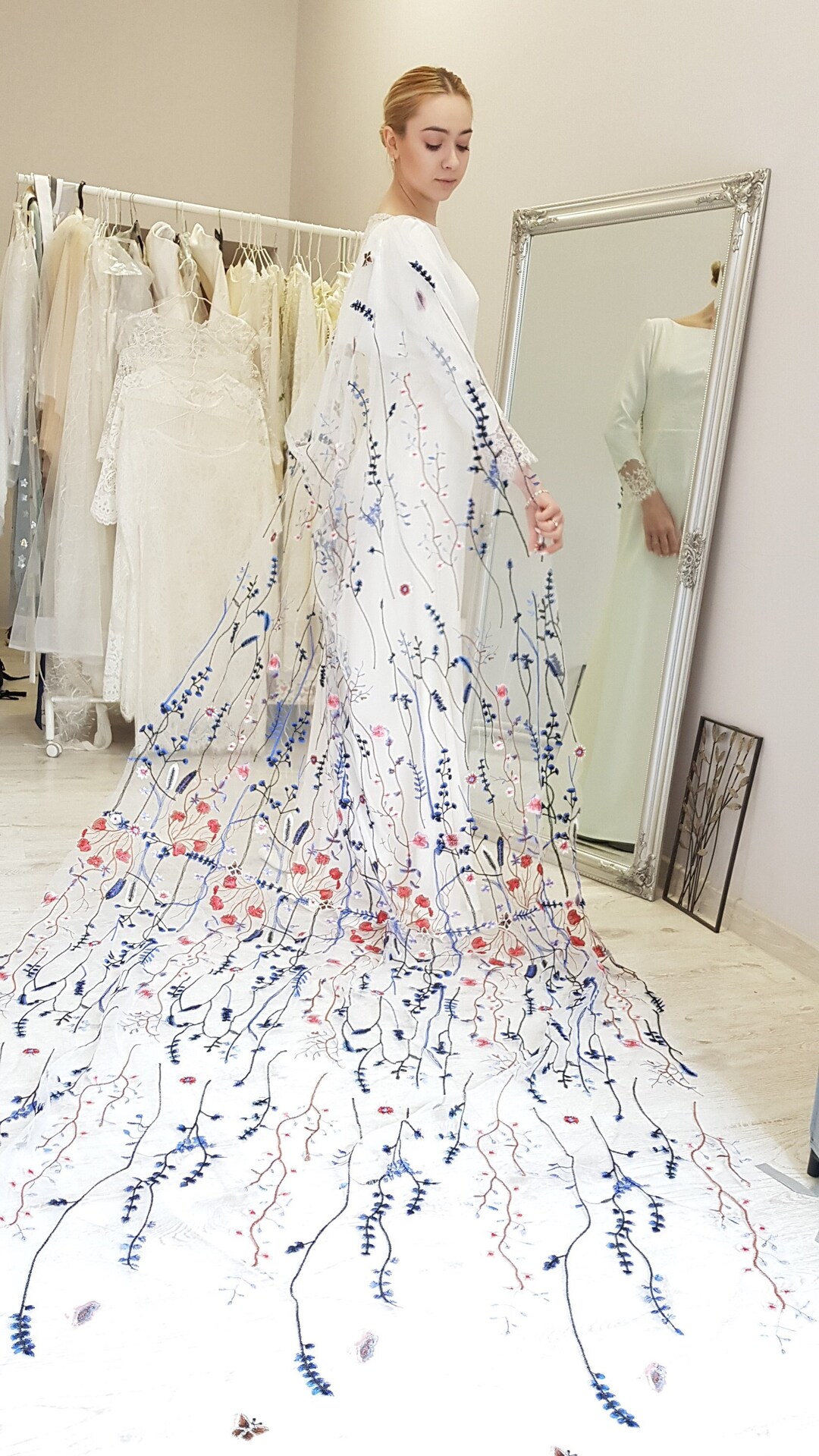 Blue Flower Wedding Cape, Floral Wedding Cloak, Secret Garden ...