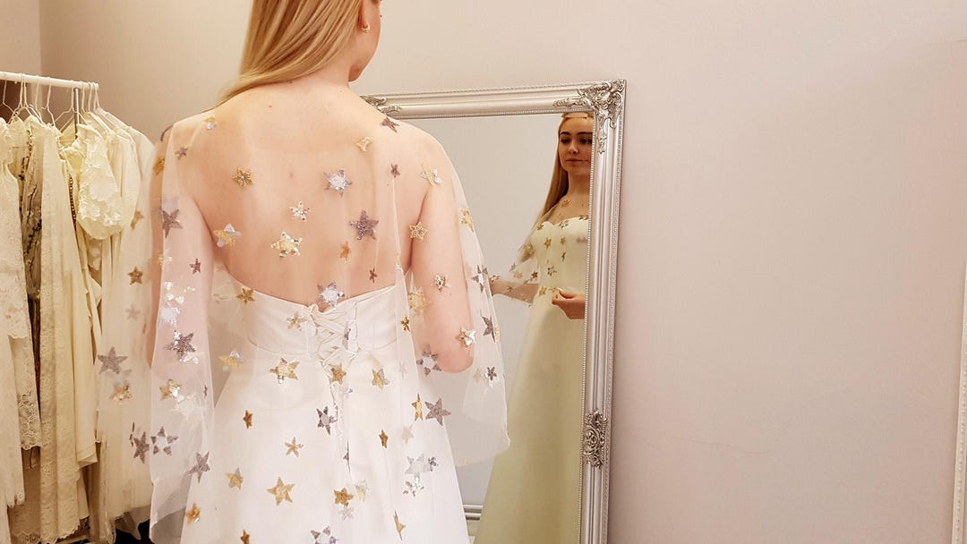 Golden Star Sequins Wedding Cape: Shiny Sparkle Celestial Constellation ...