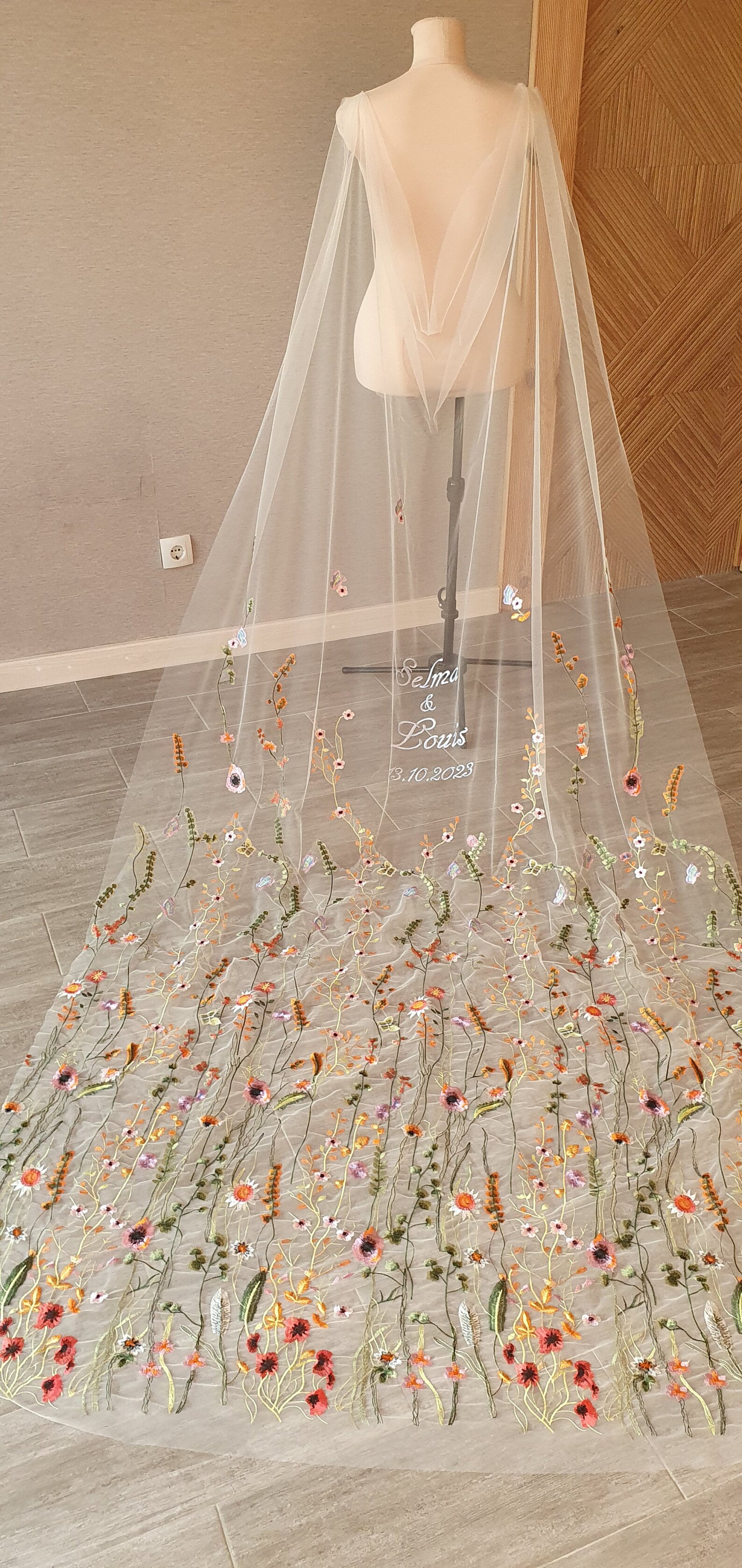 Monogrammed Floral Wedding Cape, Flowers Cape, Secret Garden Wildflower ...