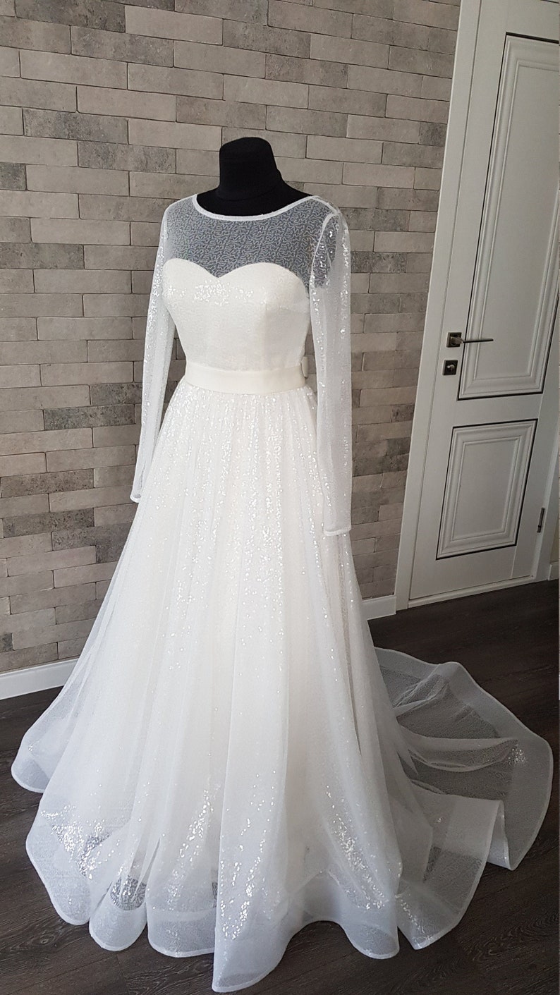 Sequins Wedding Dress Sparkle Wedding Dress Shiny Wedding Etsy