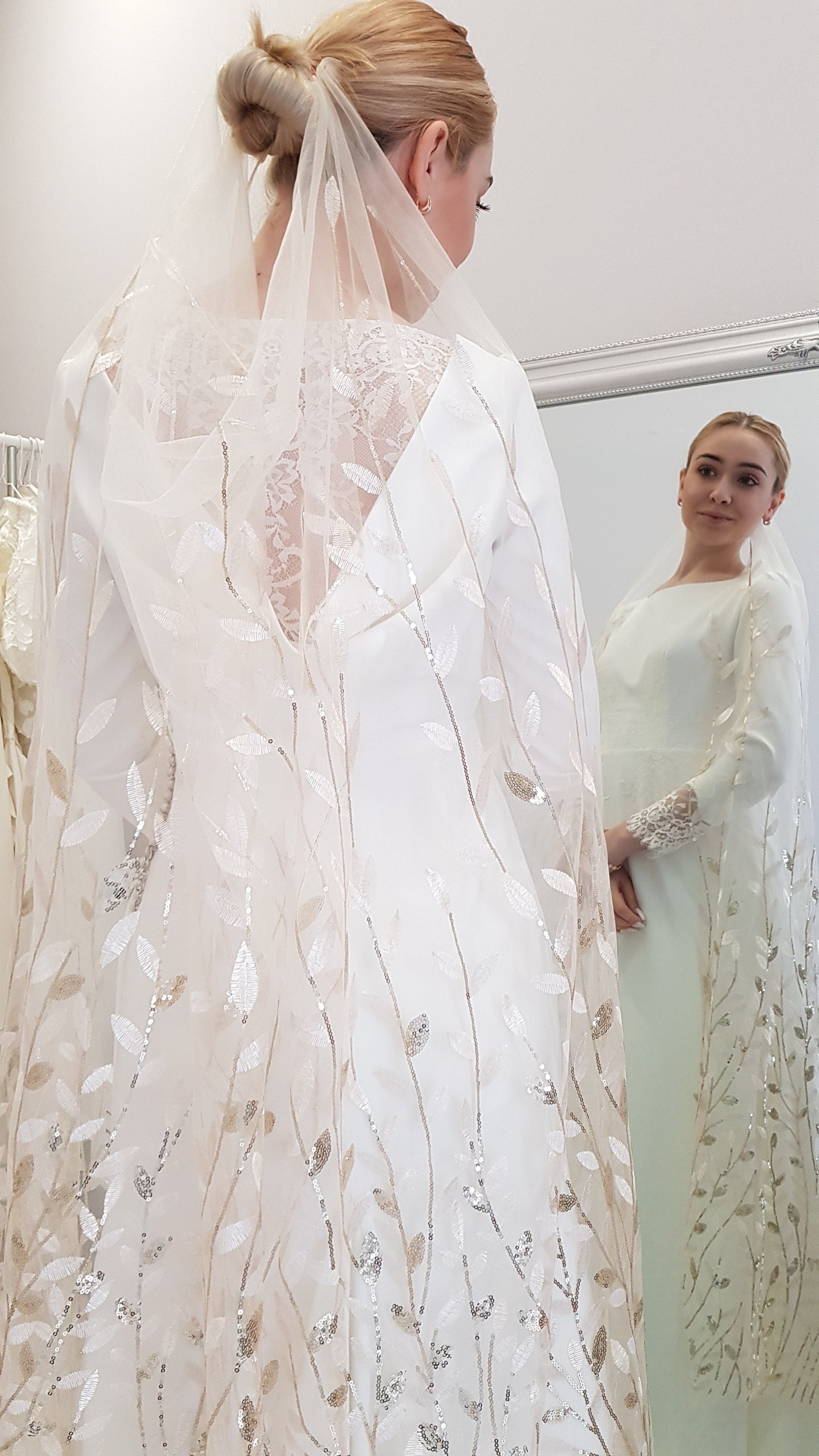 Draped Wedding Veil Shiny Sparkle Sequins Vines Floral Veil - Etsy UK