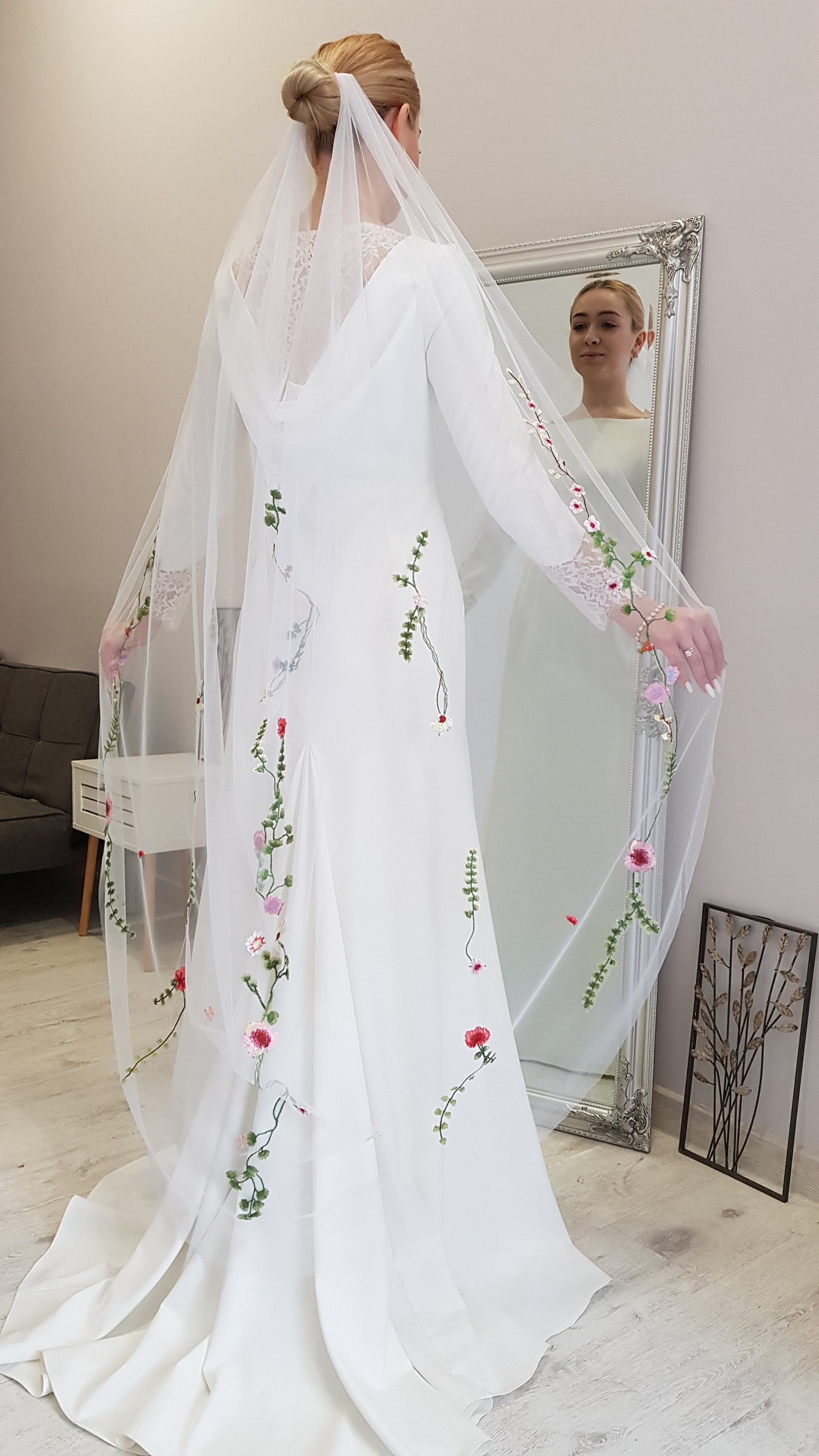 Draped Flower Wedding Veil Floral Bridal Veil Secret Garden - Etsy