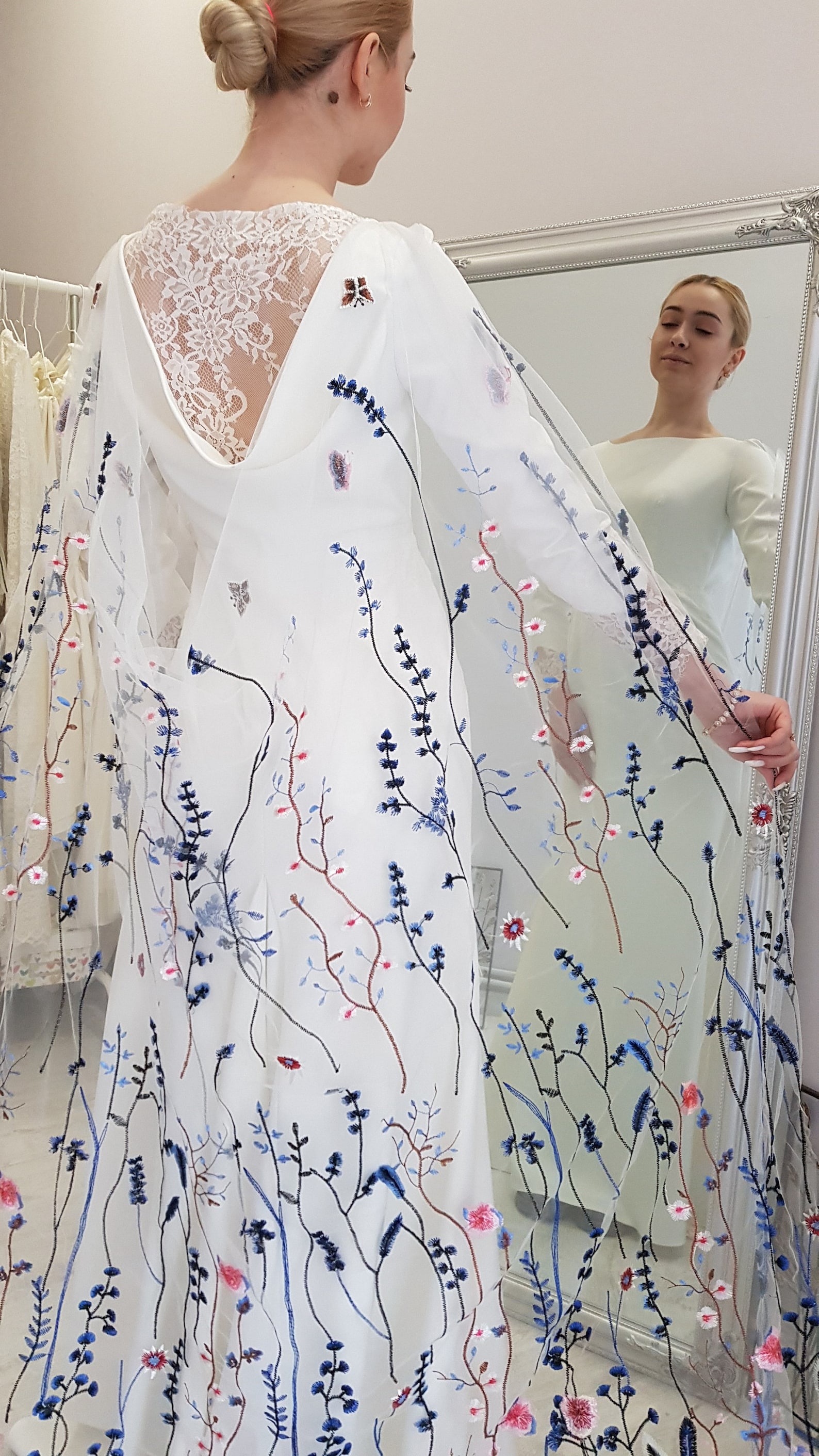 Navy Blue Flower Wedding Cape Floral Cape Veil Secret Garden - Etsy