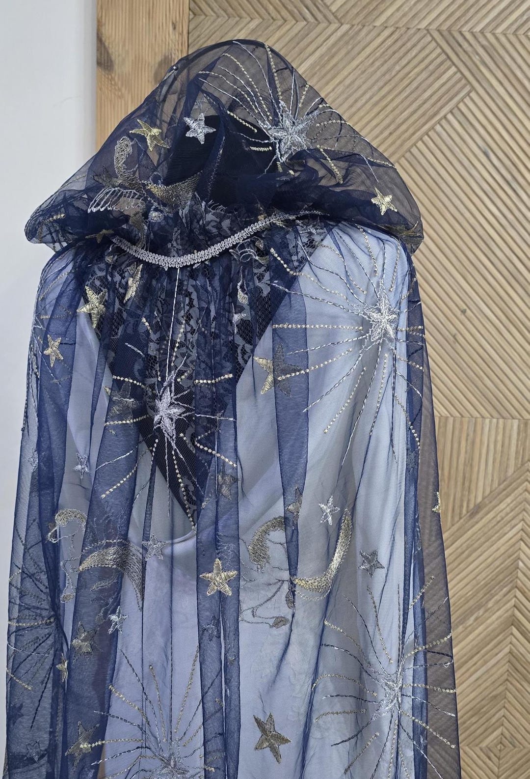Navy Blue Hooded Cape, Blue Hooded Cape, Shiny Blue Stars Wedding Cape ...