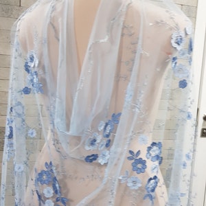 Blue 3D Floral Wedding Cape, Flowers Wedding Cape, Petal Leaves Cape ...