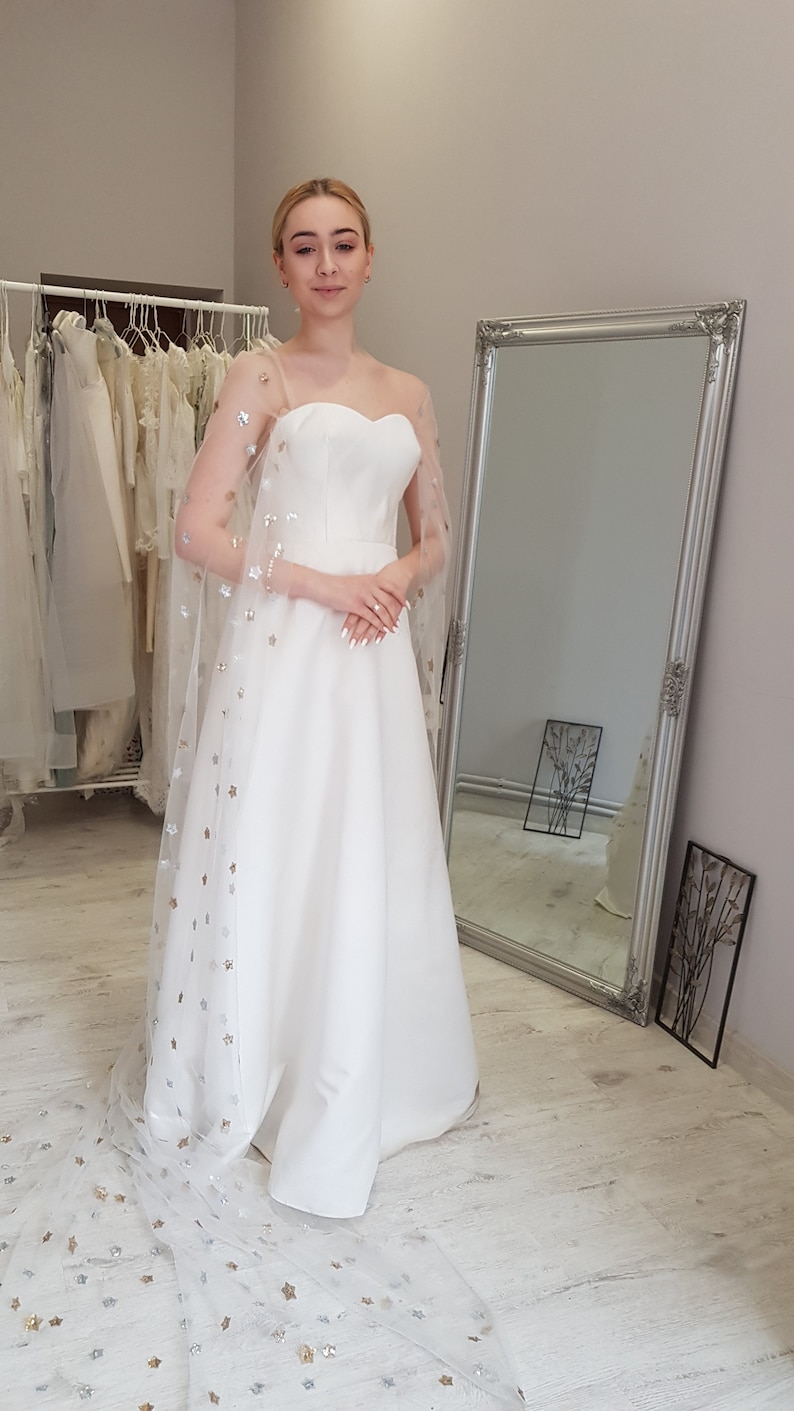 Sequined Stars Wedding Cape: Ivory Gray Celestial Star & Moon ...
