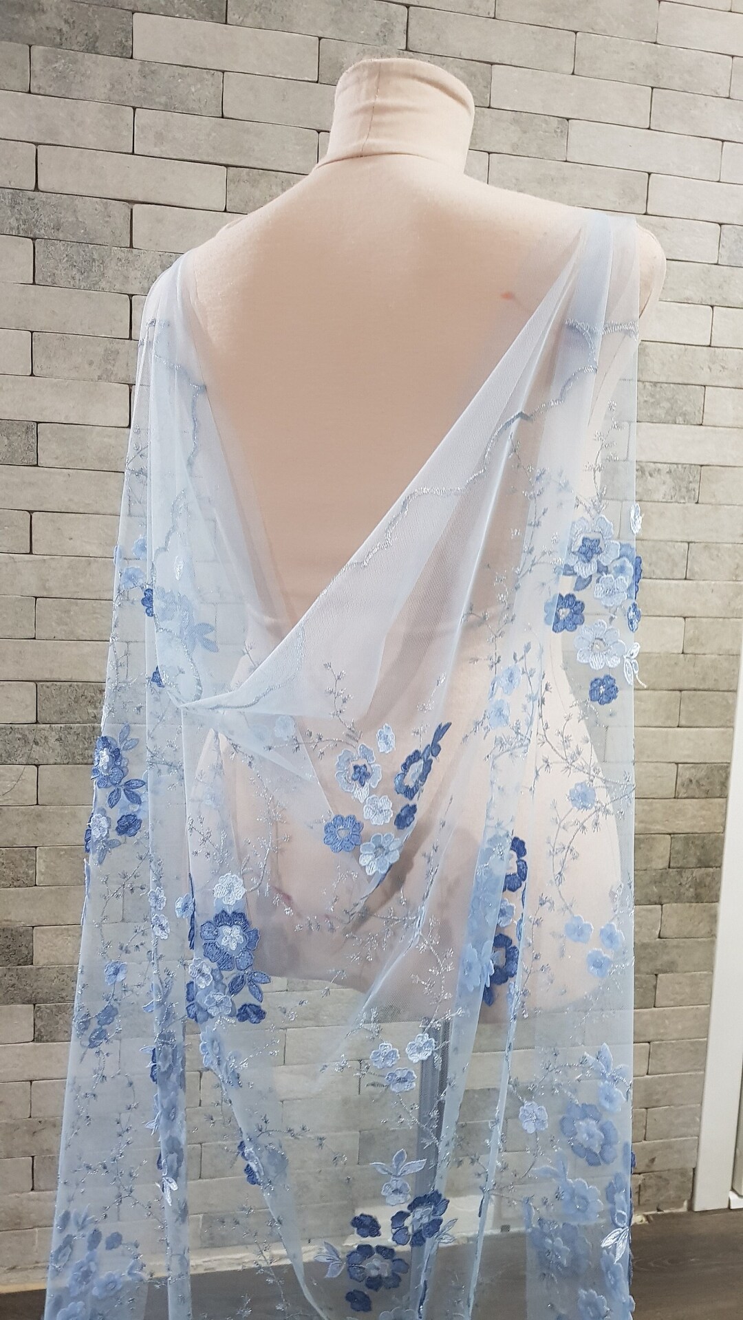 Blue 3D Floral Wedding Cape, Flowers Wedding Cape, Petal Leaves Cape ...