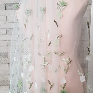Green and White Floral Wedding Veil, Leaf Wedding Veil, Flower Wedding ...
