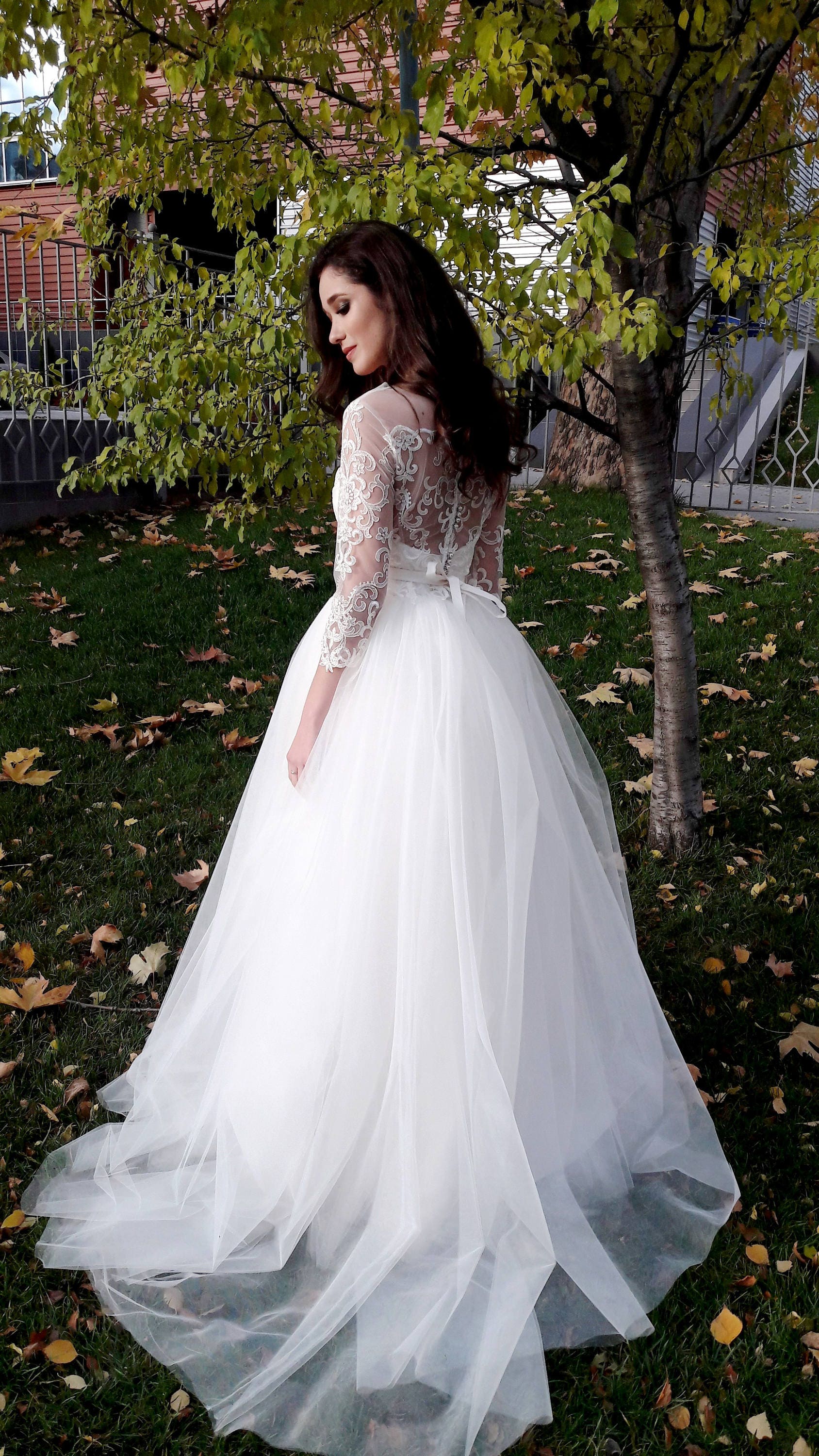 Tulle detachable wedding train extra long removable wedding | Etsy