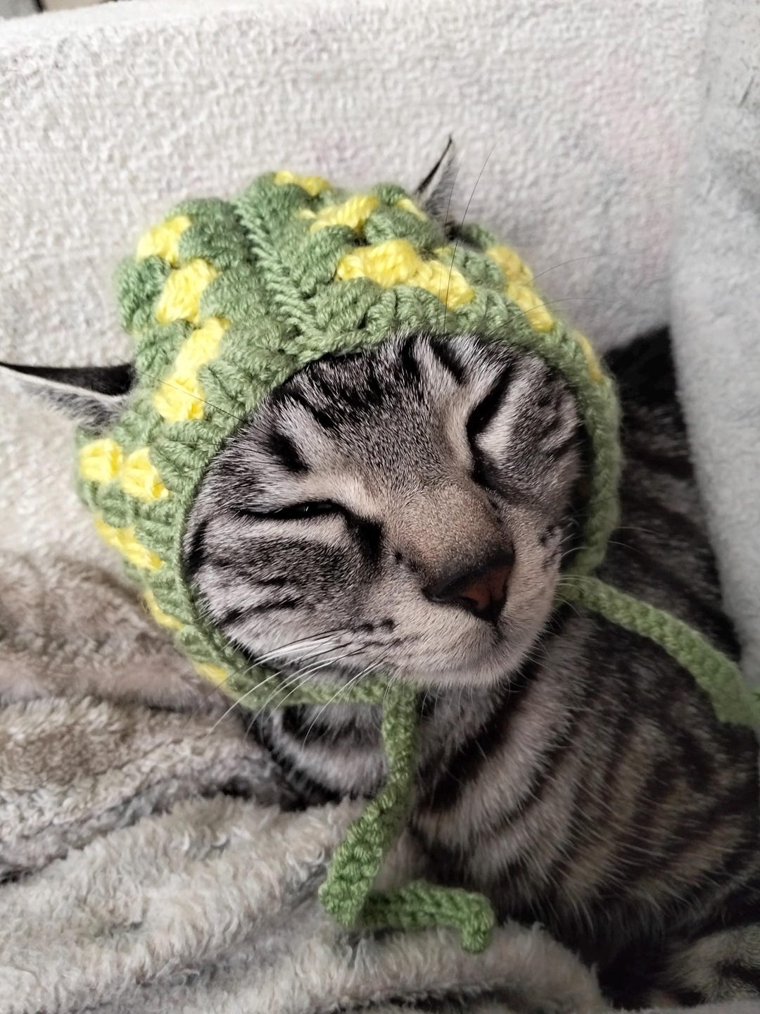 Granny Square Cat Bonnet | Boho Style Pet Hat With Ear Slits | Handmade ...