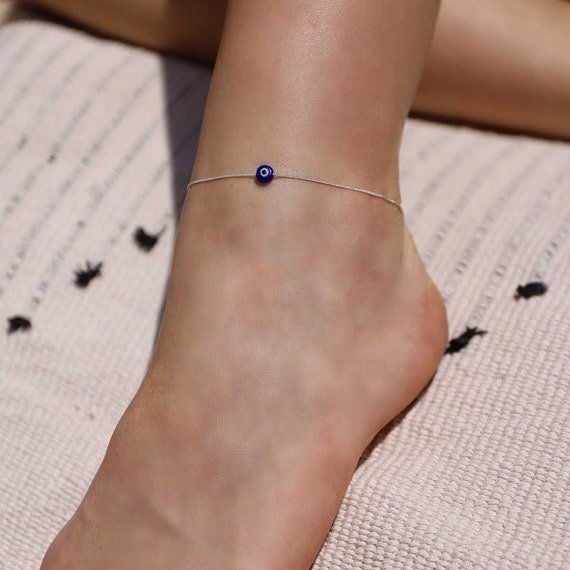 Blue Evil Eye Anklet Minimalist Anklet Mini Evil Eye Sterling Silver 925 Bridesmaid Gift Dainty Anklet Etsy