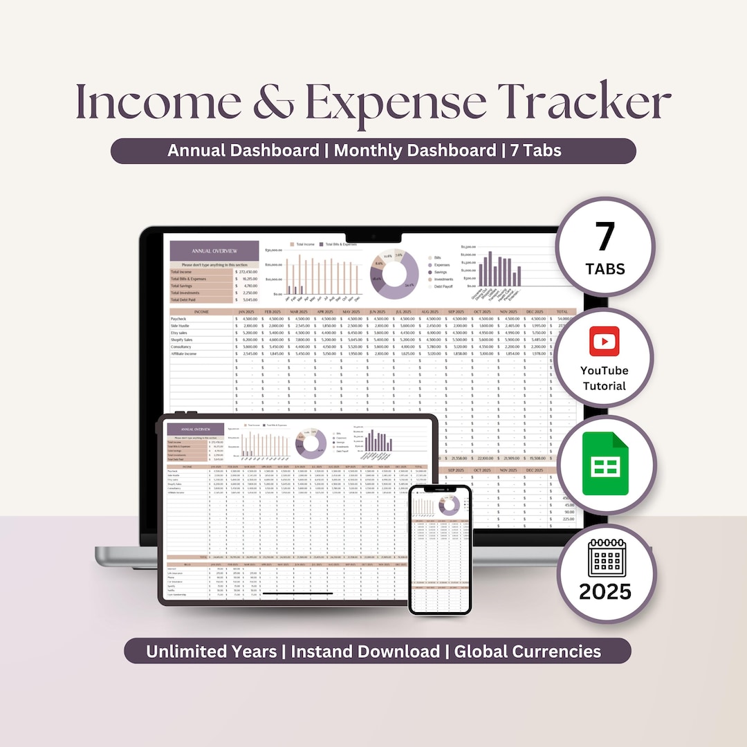Income and Expense Google Sheets Tracker | Budget Spreadsheet ...