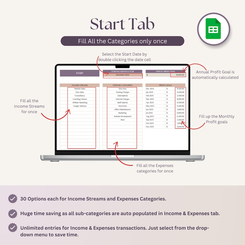 Simple Bookkeeping Spreadsheet With Taxes, Bookkeepping Template, Busy ...