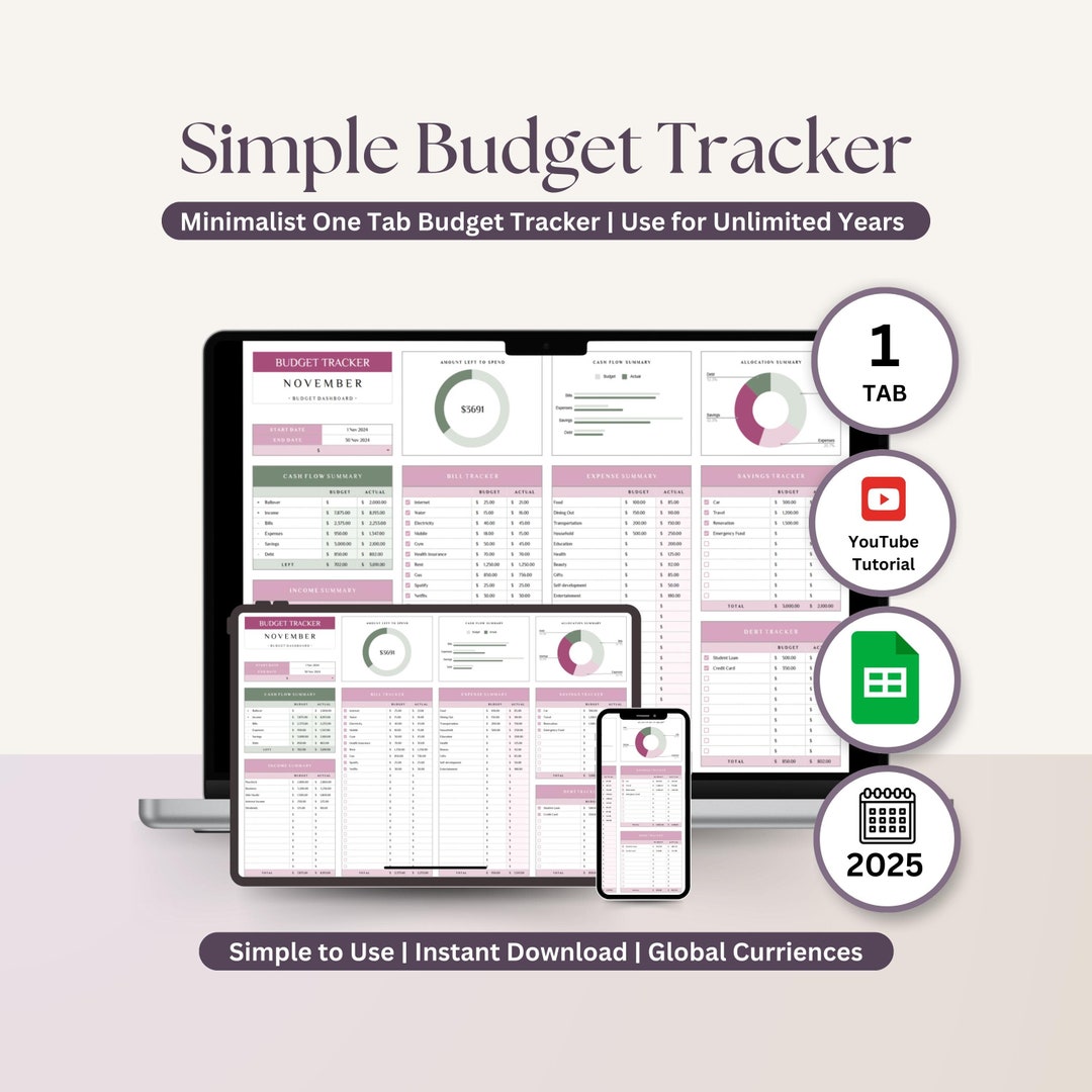 Minimalist Budget Google Sheet Tracker-budget Planner Minimaliste ...