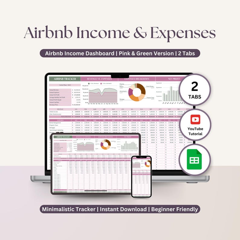 Airbnb Template Income and Expenses Google Sheets Spreadsheet-airbnb Tracker-airbnb Rental ...