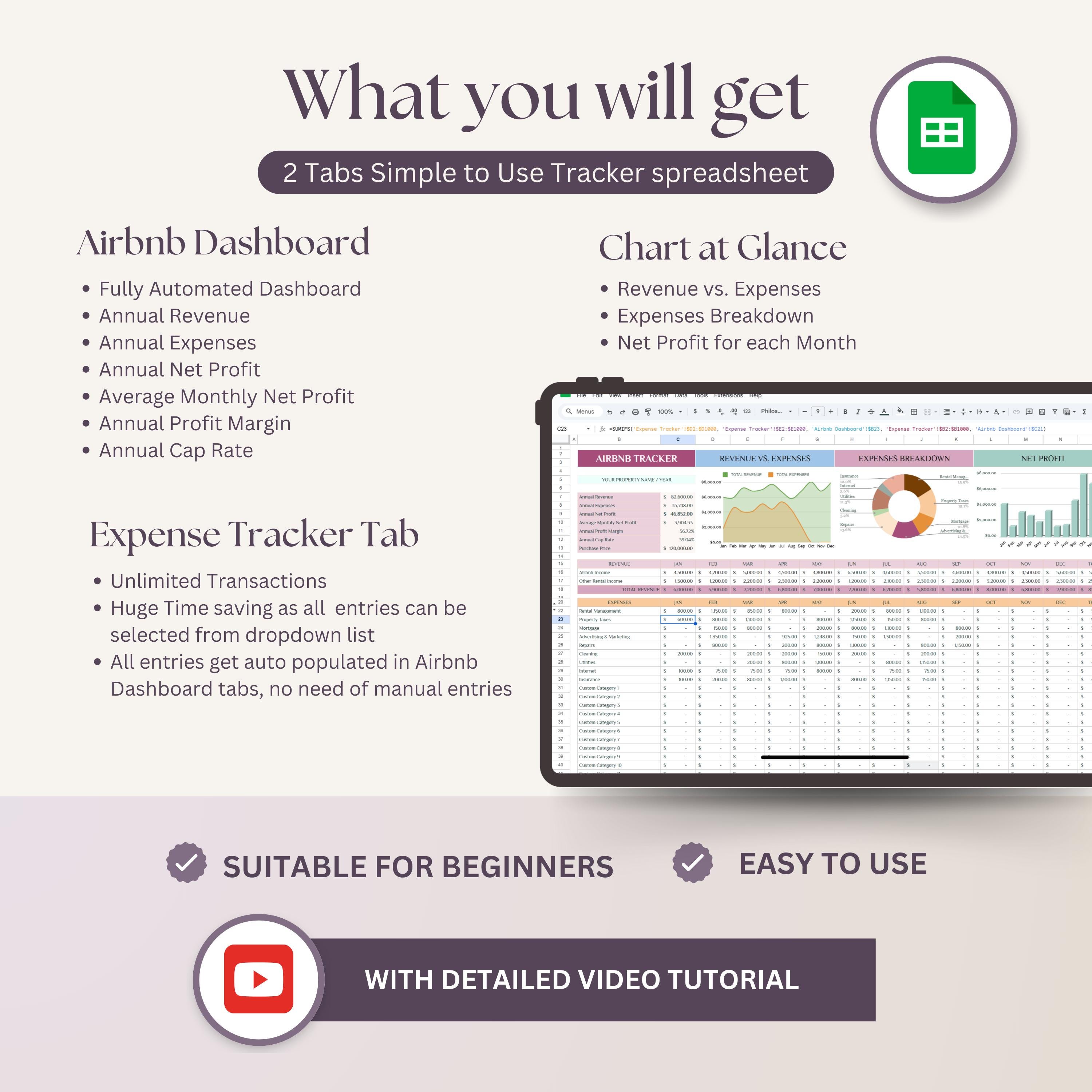 Airbnb Template Income and Expenses Google Sheets Spreadsheet-airbnb ...