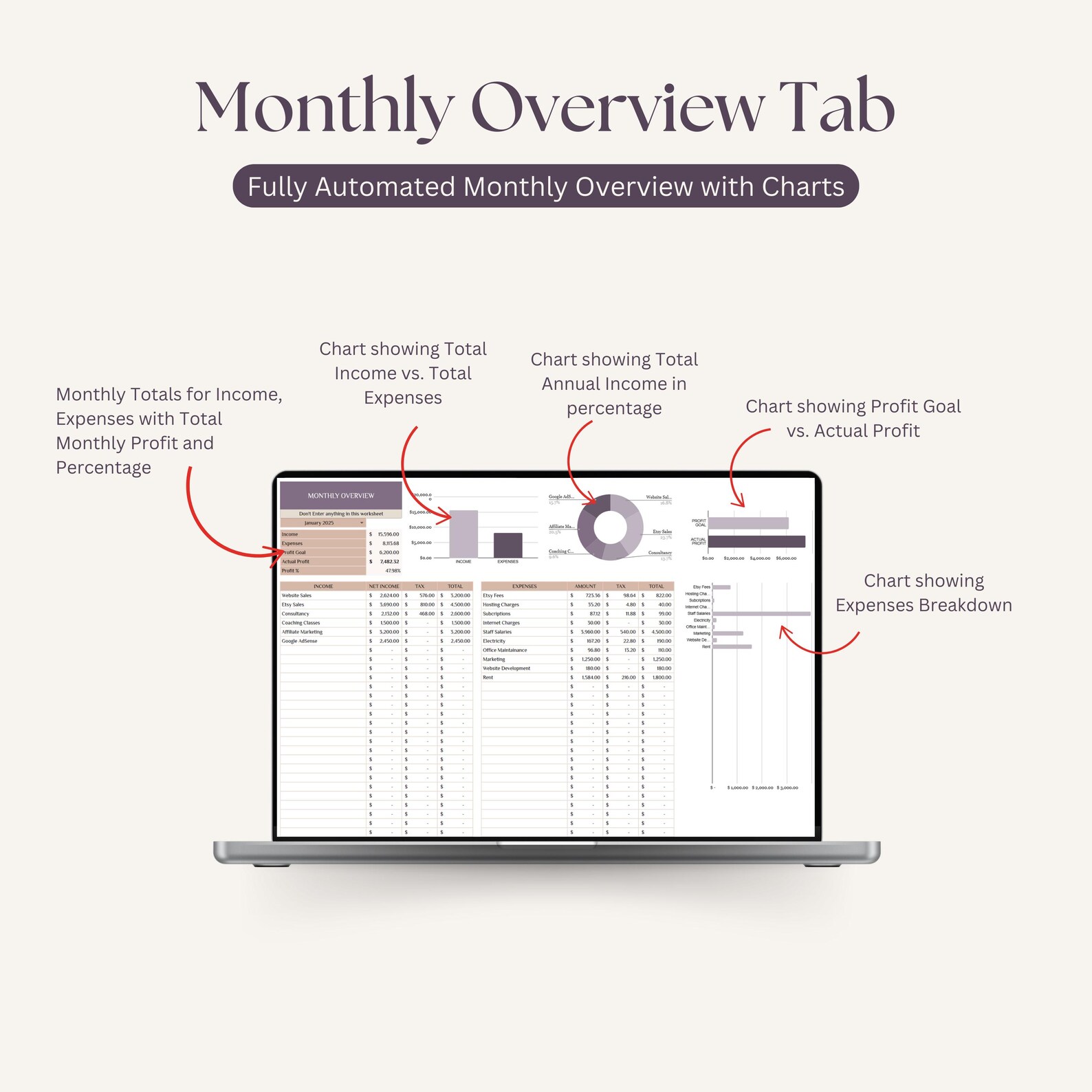 Simple Bookkeeping Spreadsheet With Taxes, Bookkeepping Template, Busy ...