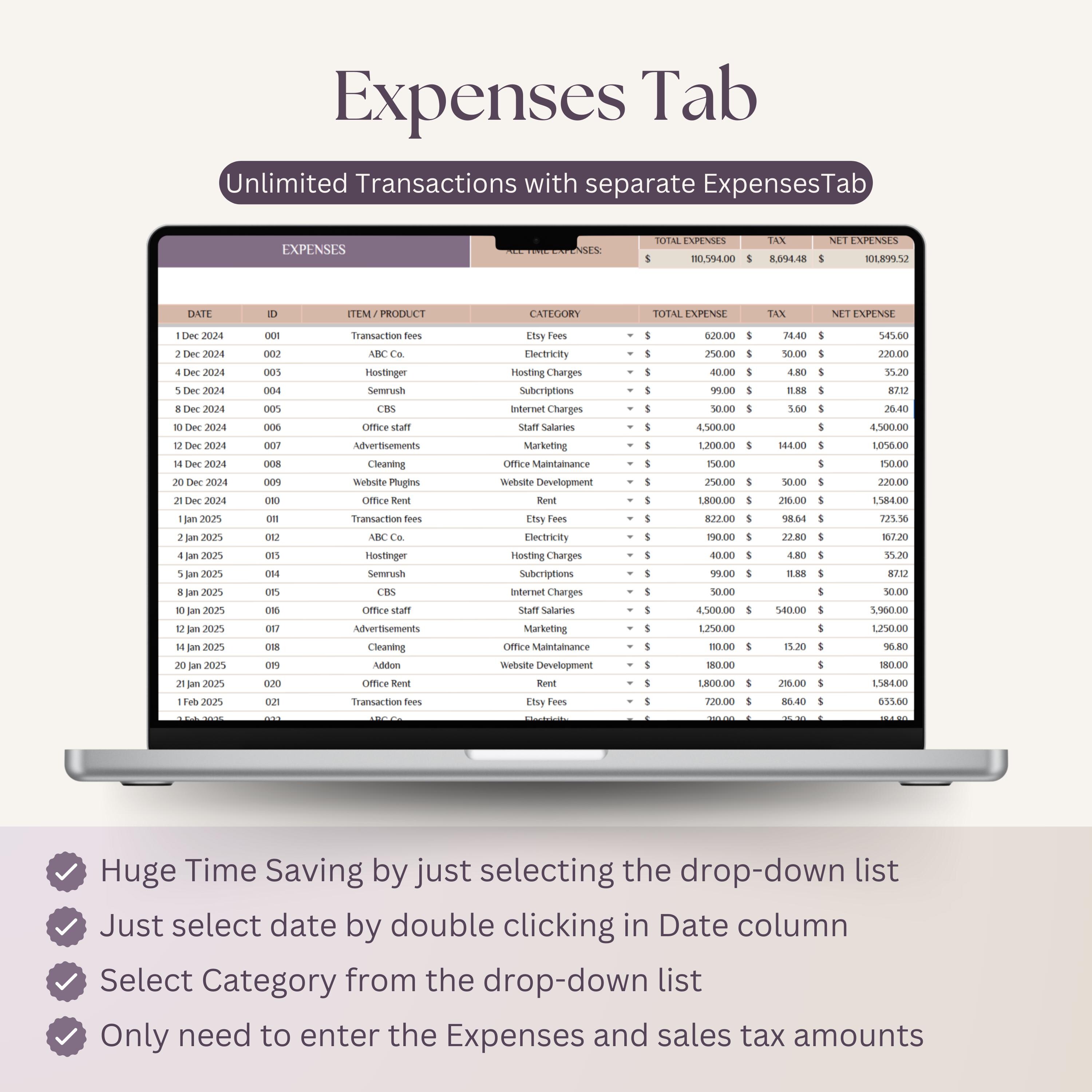 Simple Bookkeeping Spreadsheet With Taxes, Bookkeepping Template, Busy ...