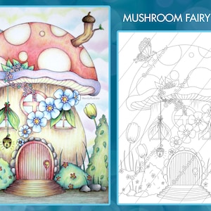 Mushroom Fairy House Digital Coloring Page - Etsy