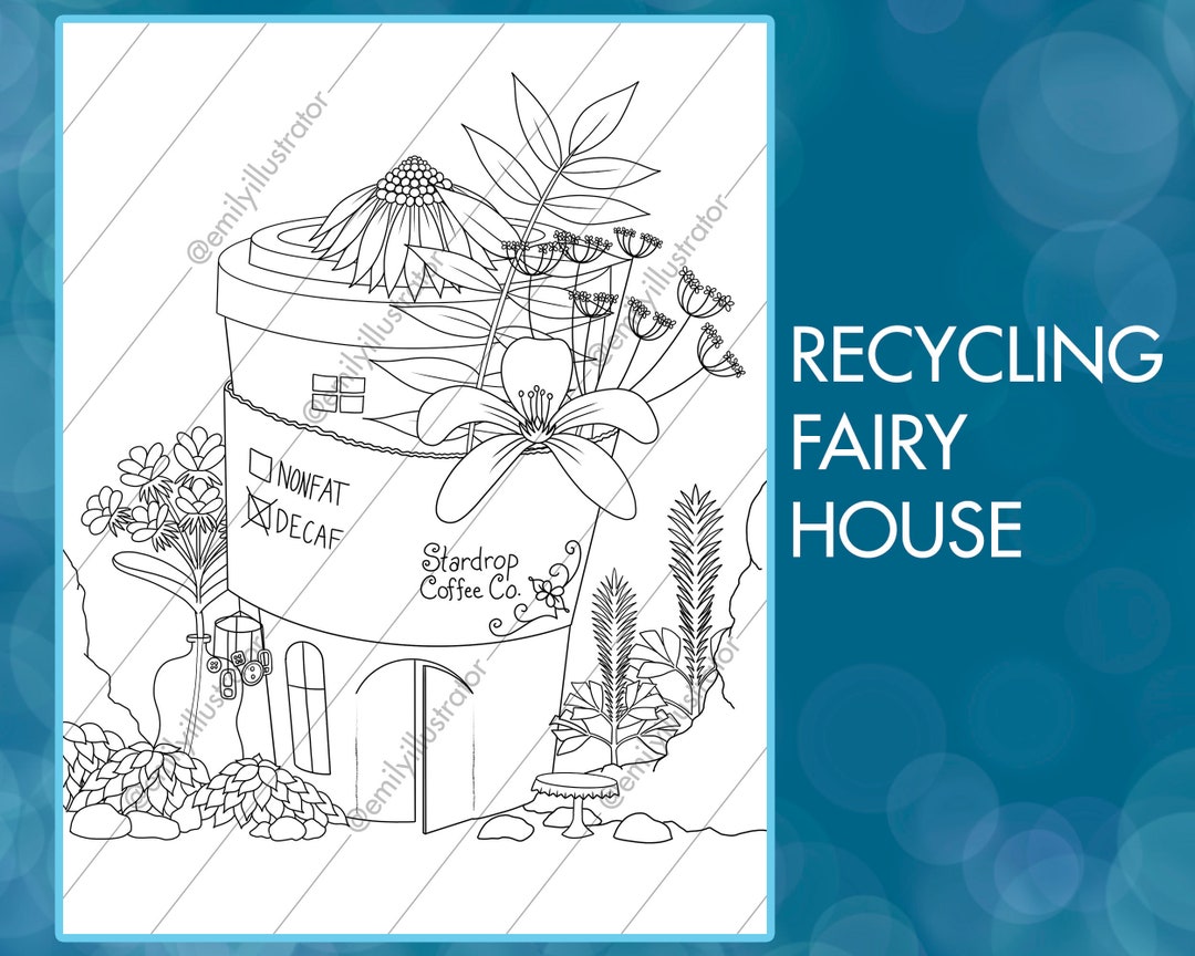 House of the Recycling Fairy Digital Coloring Page - Etsy