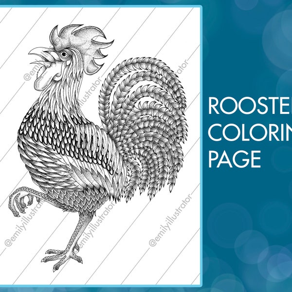 Rooster Coloring Pages for Adults - Etsy