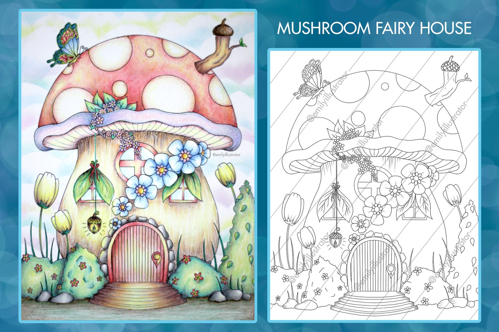 Mushroom Fairy House Digital Coloring Page - Etsy