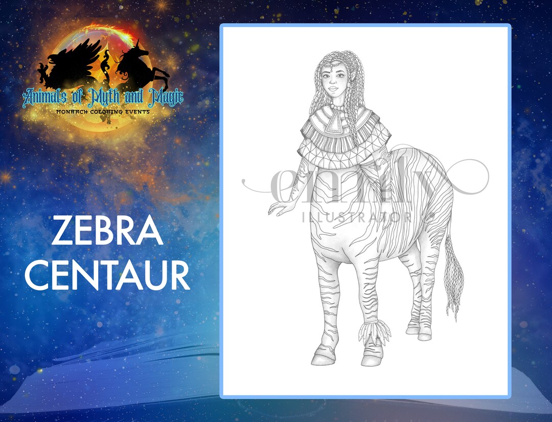 Zebra Centaur, Animals of Myth and Magic Digital Download Coloring Page ...