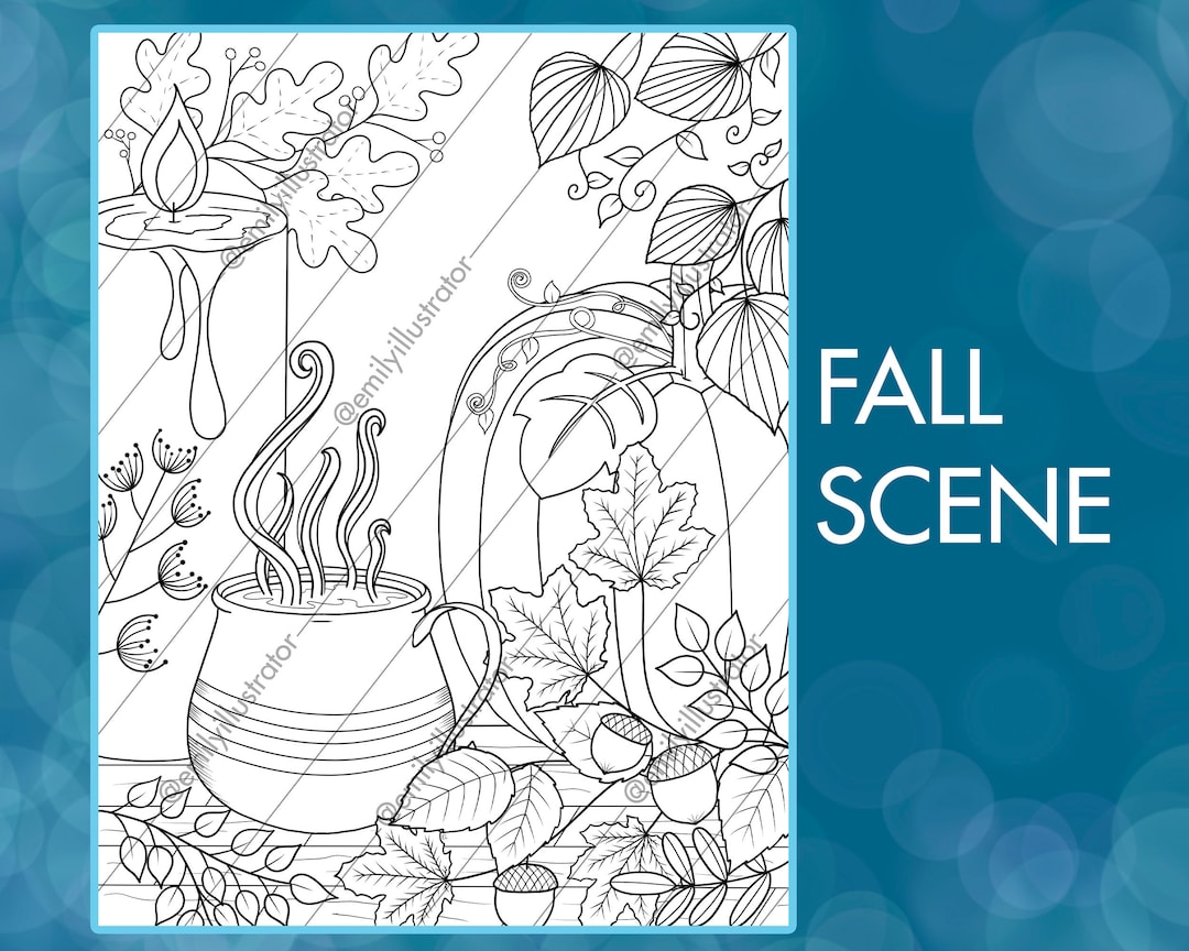 Fall Scene Digital Coloring Page - Etsy