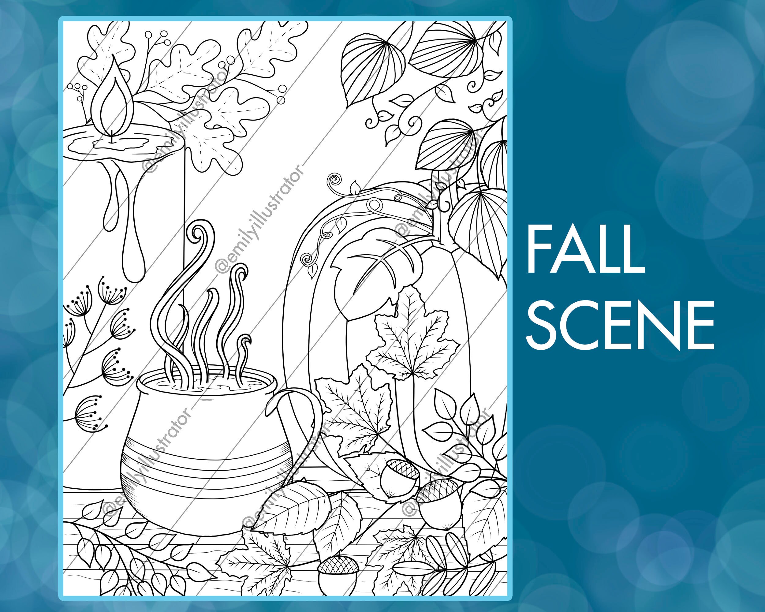 Fall Scene Digital Coloring Page | Etsy