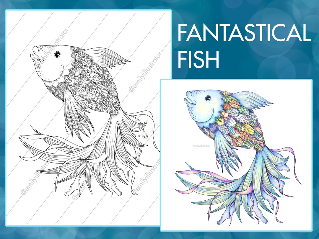 Fantastical Fish Digital Coloring Page - Etsy
