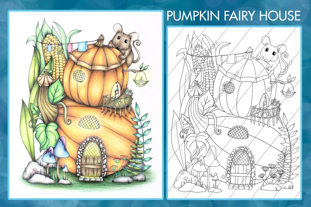 Pumpkin Fairy House Digital Coloring Page - Etsy