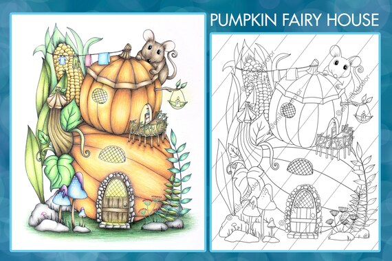 Pumpkin Fairy House Digital Coloring Page | Etsy