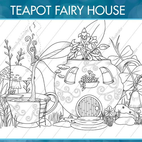 Mushroom Fairy House Digital Coloring Page - Etsy