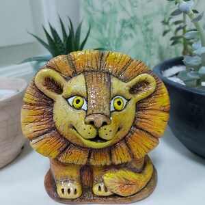 Ceramic Lion Figurine Handmade Lion Sculpture Pottery Lion Orange Lion ...