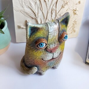 Ceramic Cat Figurine Handmade Cat Clay Cat Cute Cat Big Cat Figurine - Etsy