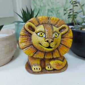 Ceramic Lion Figurine Handmade Lion Sculpture Pottery Lion Orange Lion ...