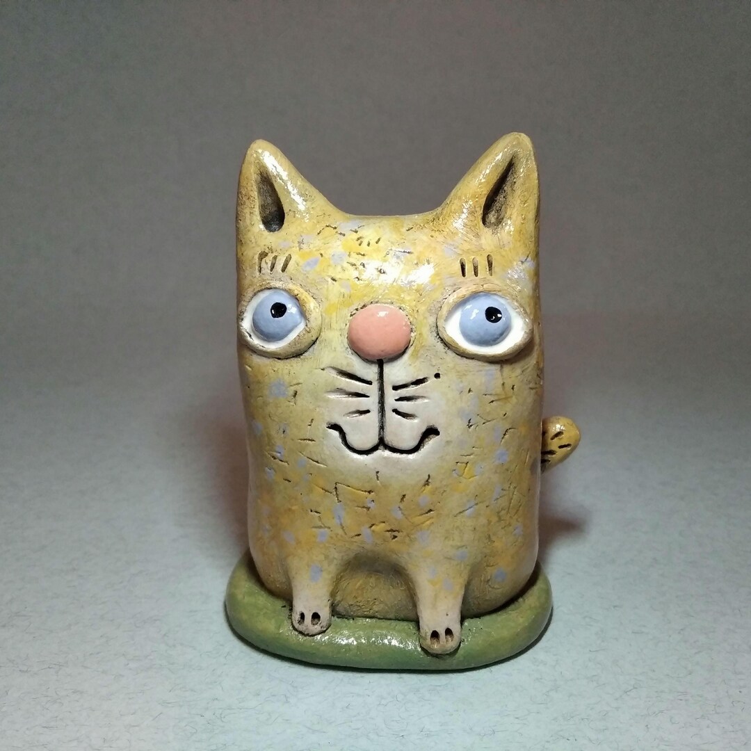 Ceramic Cat Handmade Cat Figurine Funny Cat Sculpture Ceramic Kitten ...