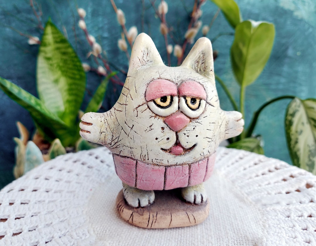 Ceramic Cat Figurine Handmade Cat Ceramic Kitty Gift for Cats Lover ...