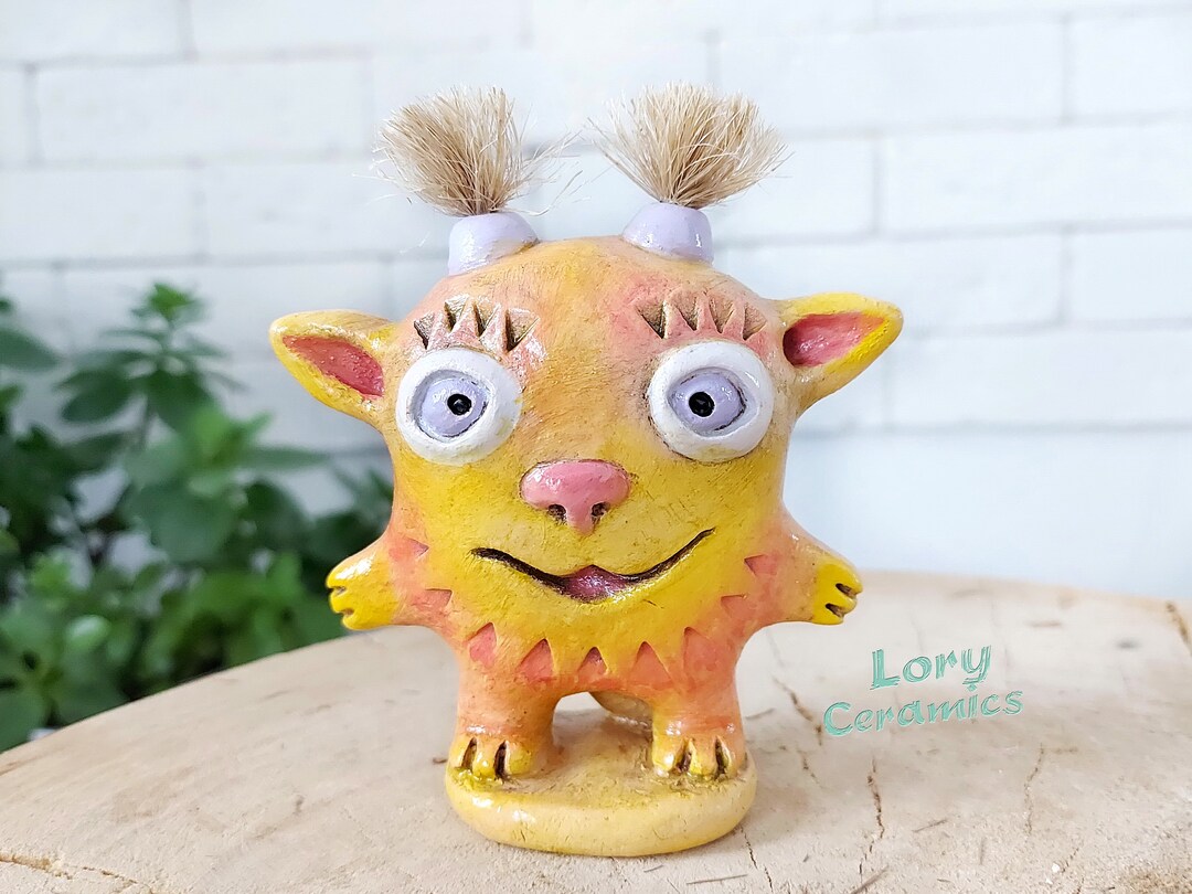 Ceramic Monster Figurine Handmade Monster Orange Monster Ceramic ...