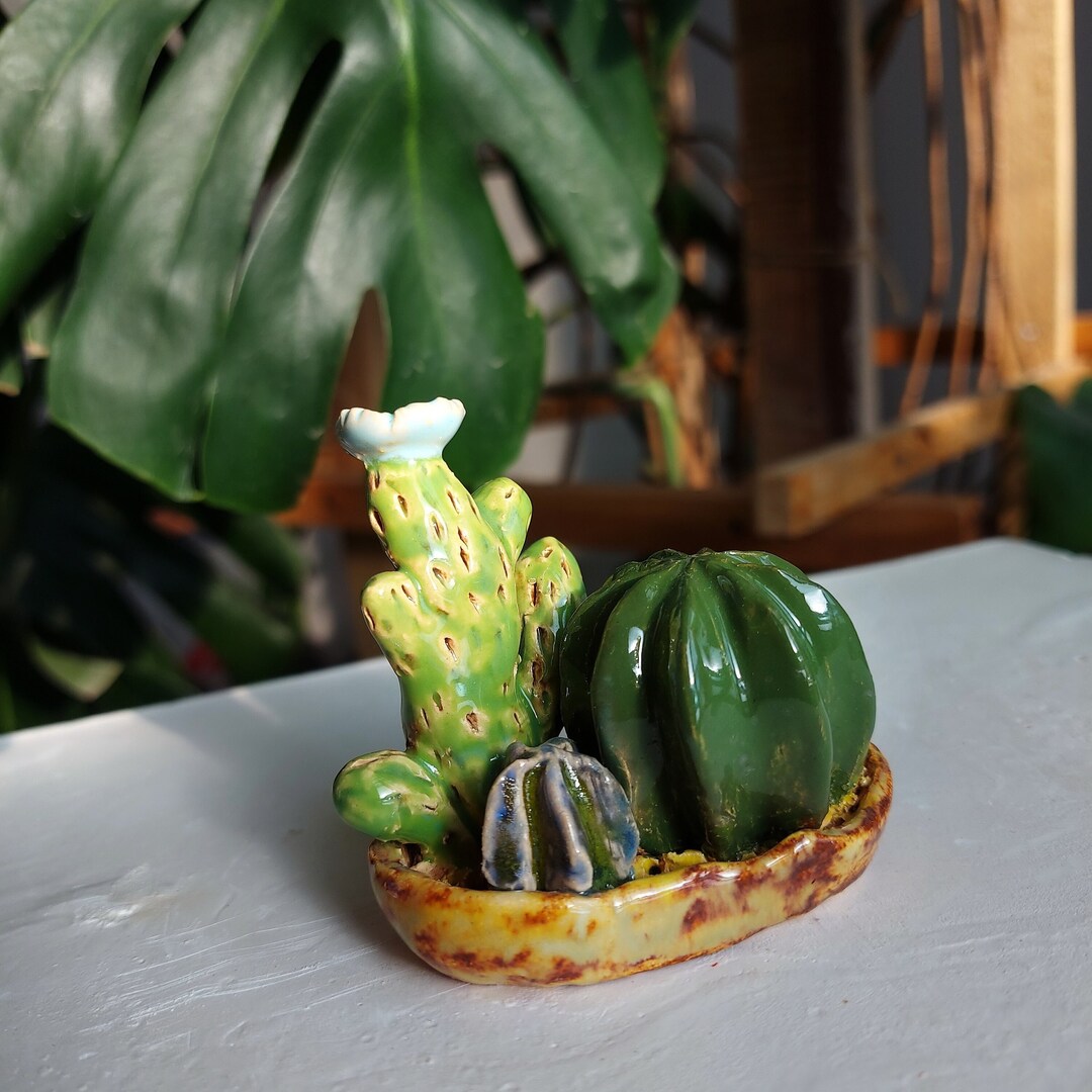 Ceramic Succulent Figurine Ceramic Cactus Figurine Succulent Home Decor ...