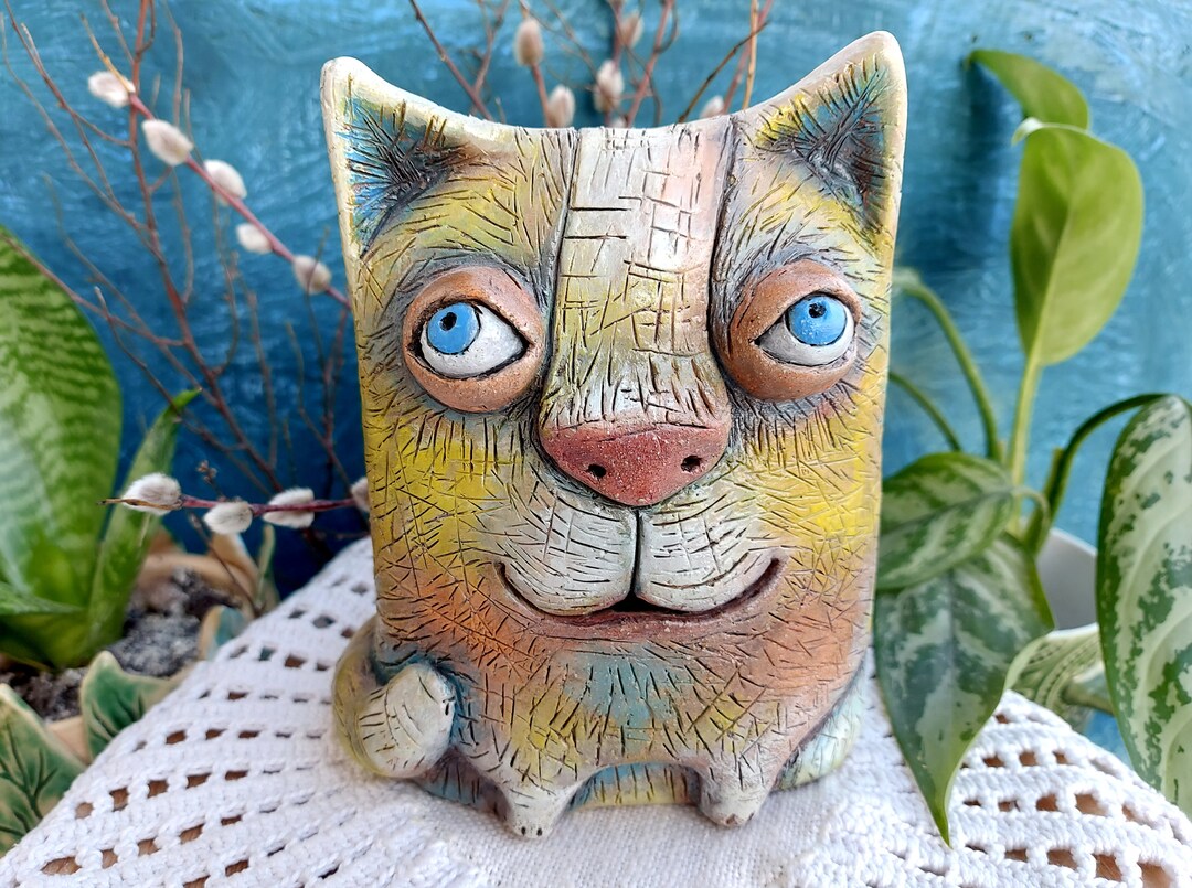 Ceramic Cat Figurine Handmade Cat Clay Cat Cute Cat Big Cat - Etsy
