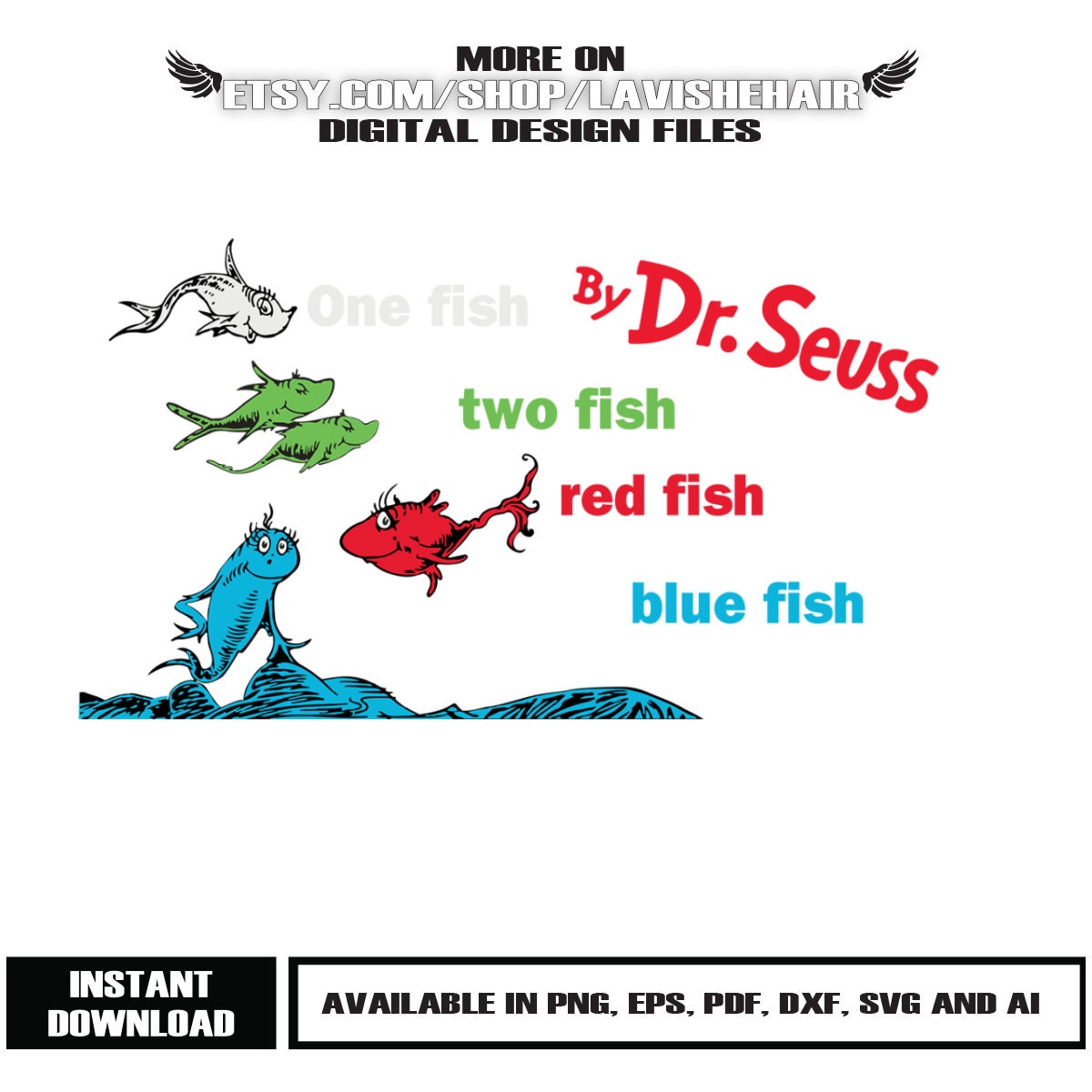One Fish Two Fish Red Fish Blue Fish Svg, Dr Seuss Svg, Dr Seuss, Dr ...