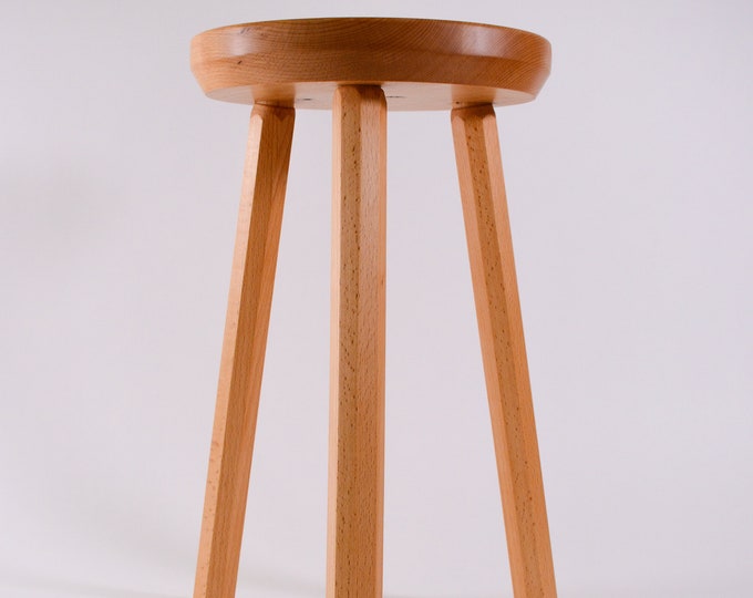 Minimalist Mid Century Modern Round Solid Beech Wood Three-legged Stool ...