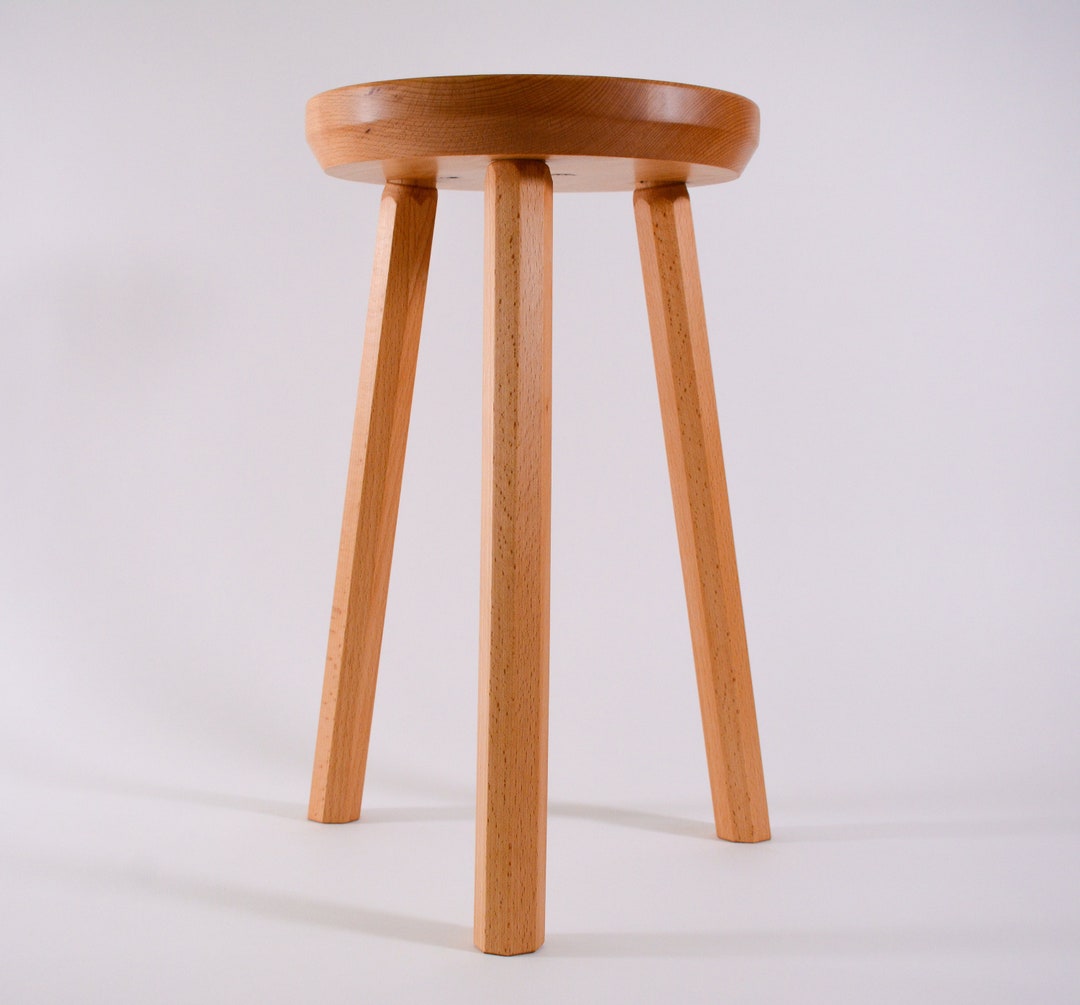 Minimalist Mid Century Modern Round Solid Beech Wood Three-legged Stool ...
