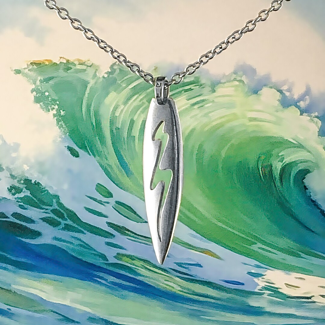 Surf Board Necklace, Tidal Flow Surfboard Pendant, Surfer Jewellery ...