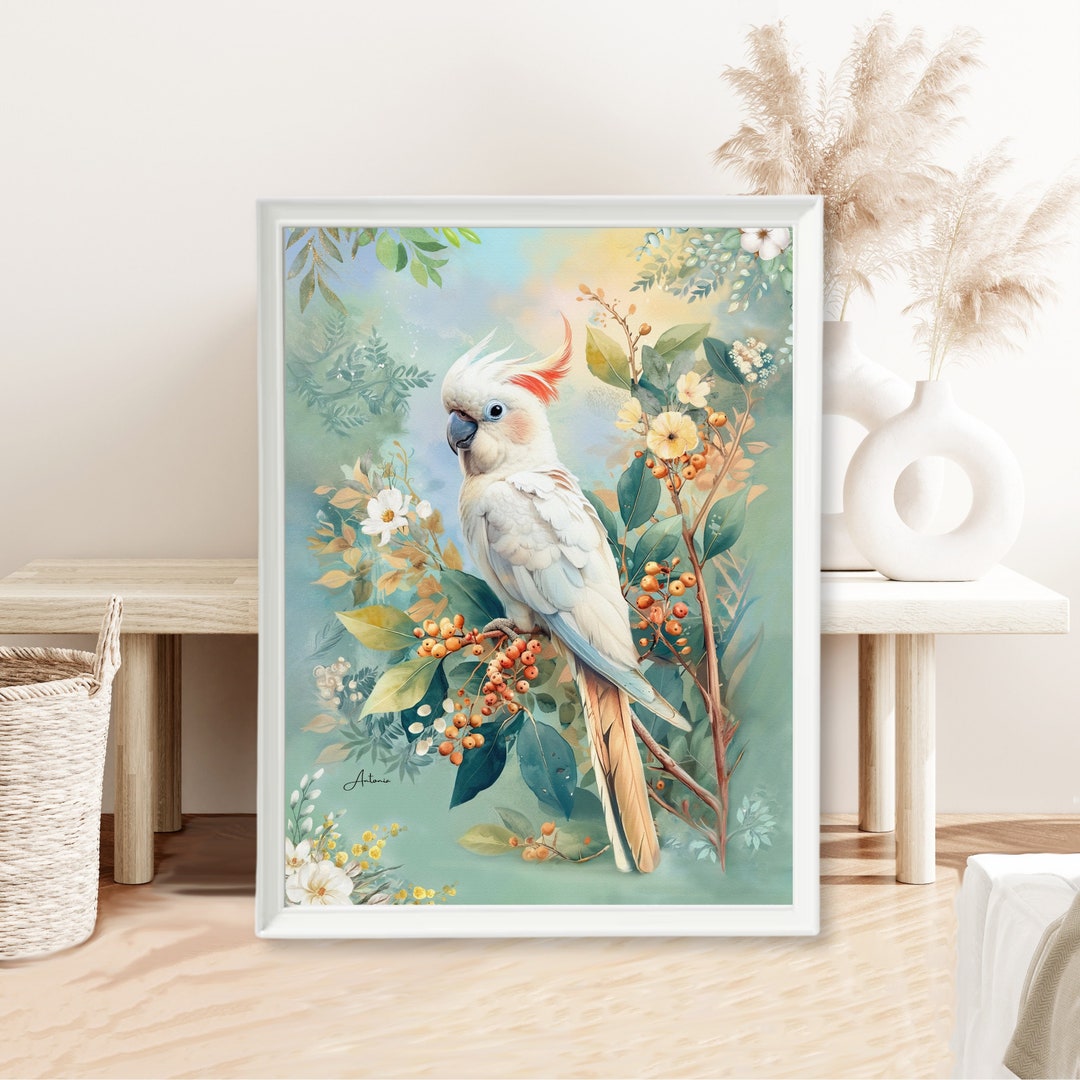 Australian Cockatoo With Wildflowers,watercolor Print,printed and ...
