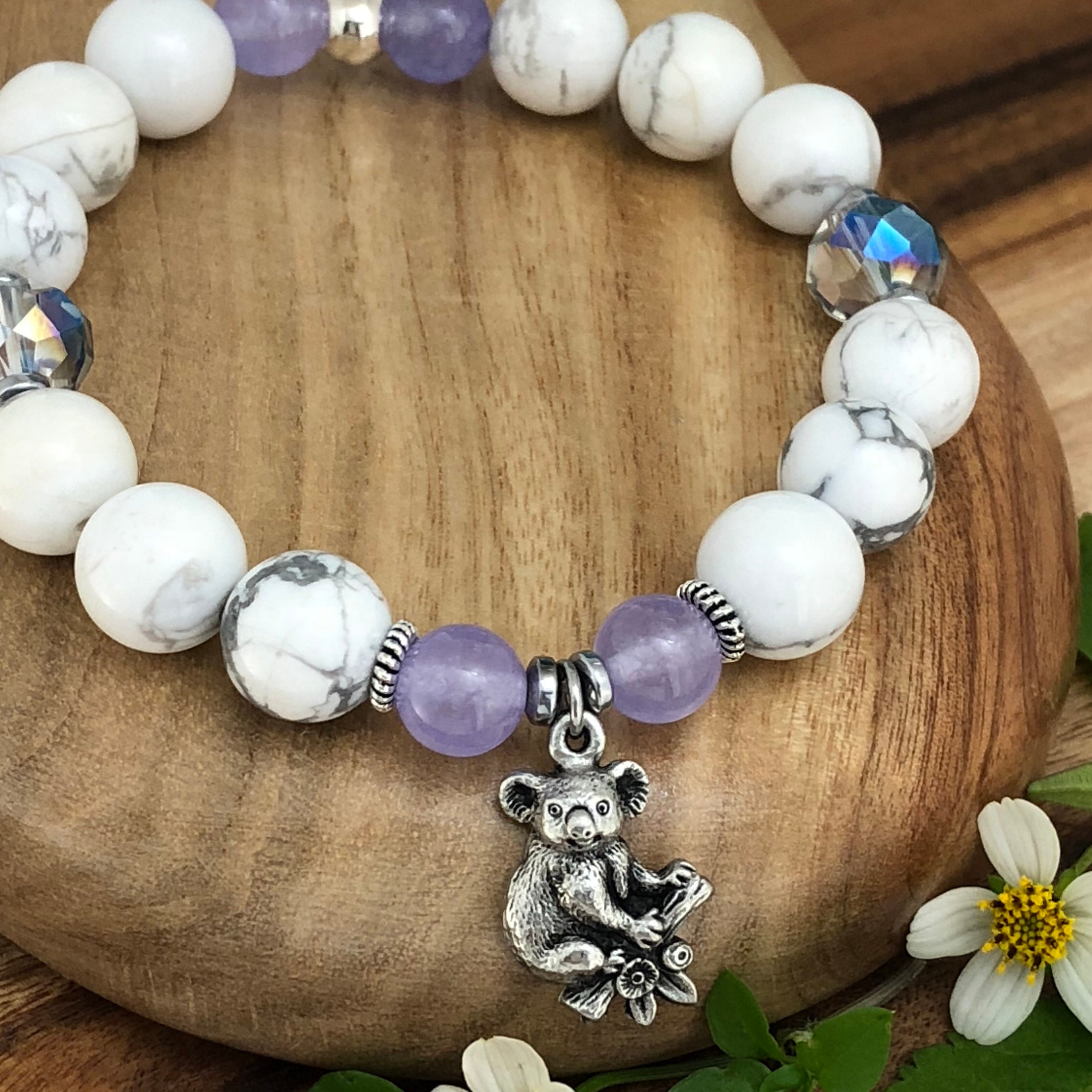 Koala Bracelet with Natural White Howlite Gemstones | Etsy