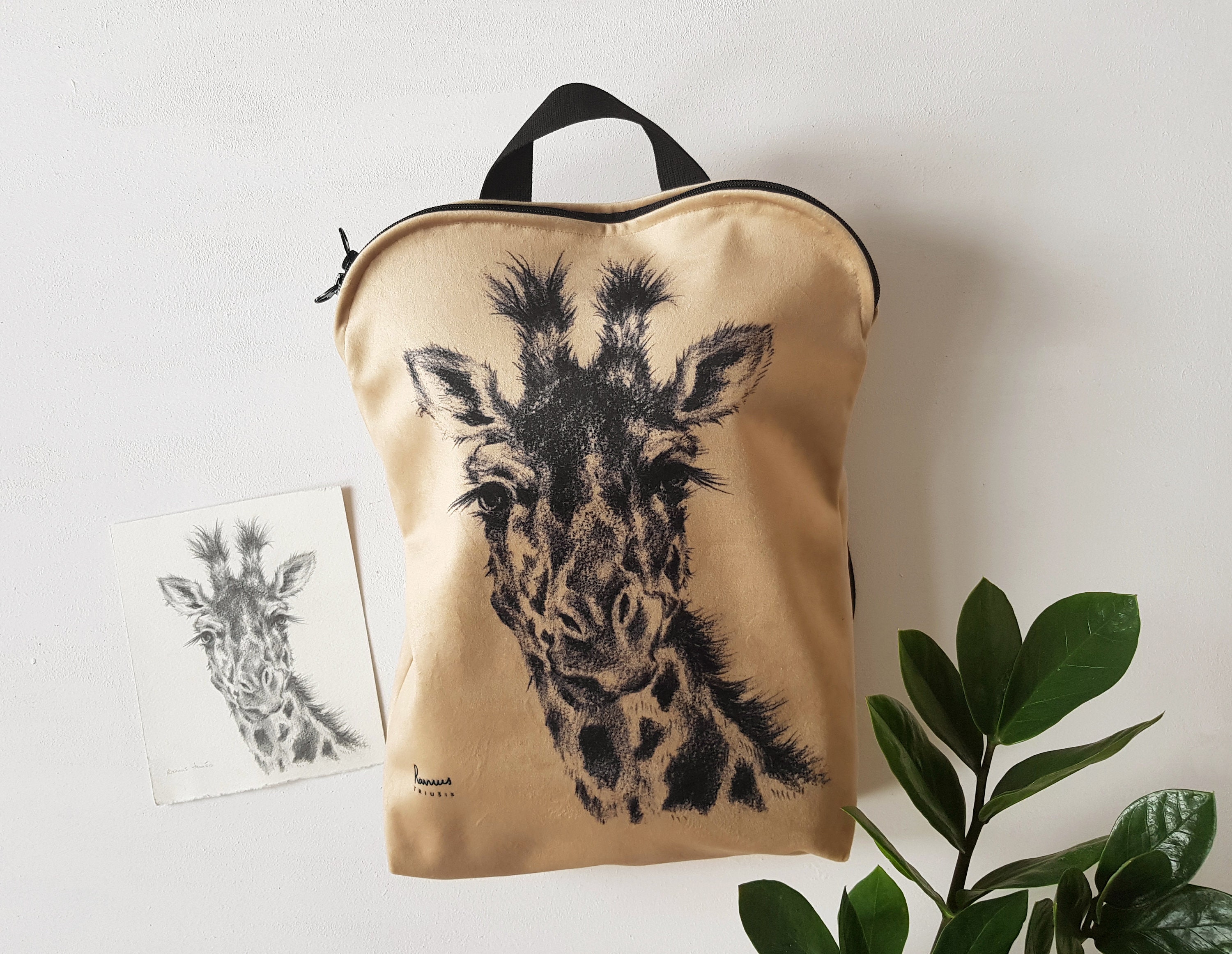 Giraffe backpack with giraffe velour daily wear trips | Etsy